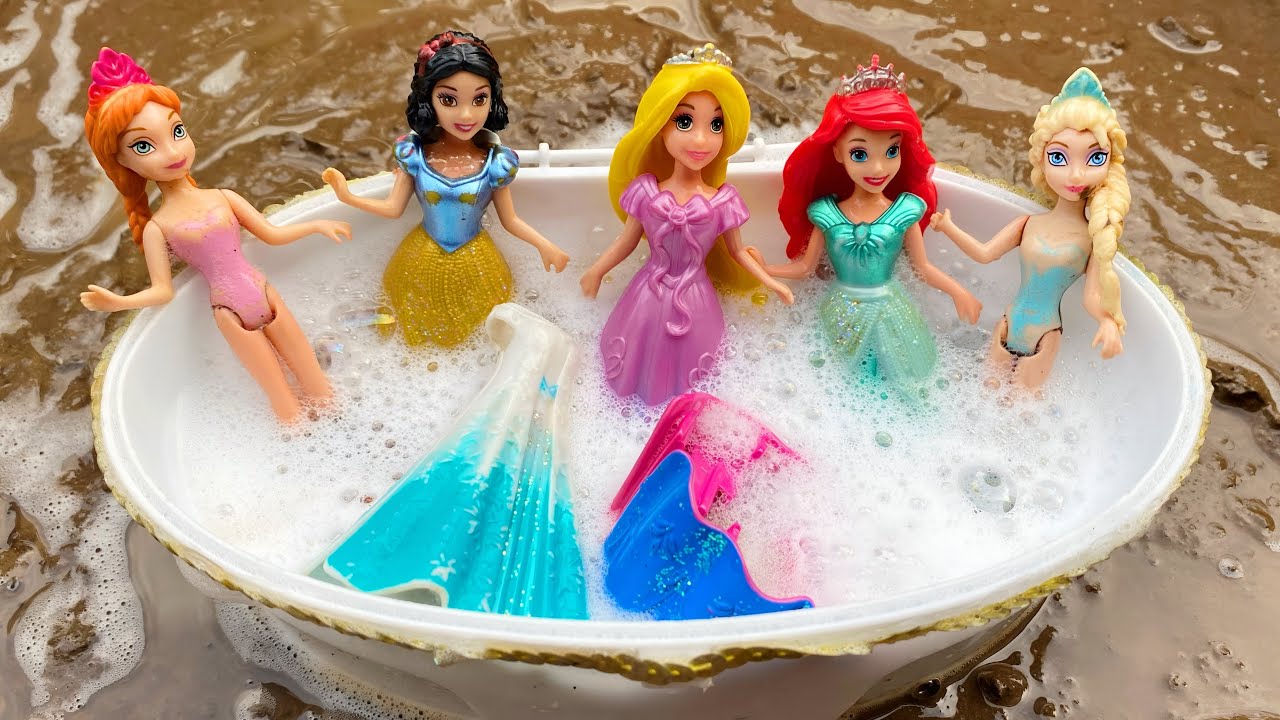 ASMR Princess Cleaning | Snow White, Elsa, Ariel, Anna & Rapunzel Mud ...
