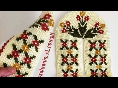 (1.video)Çiçekli Tunus patik yapımı#patikmodelleri #tunusişipatikmodelleri #knitting