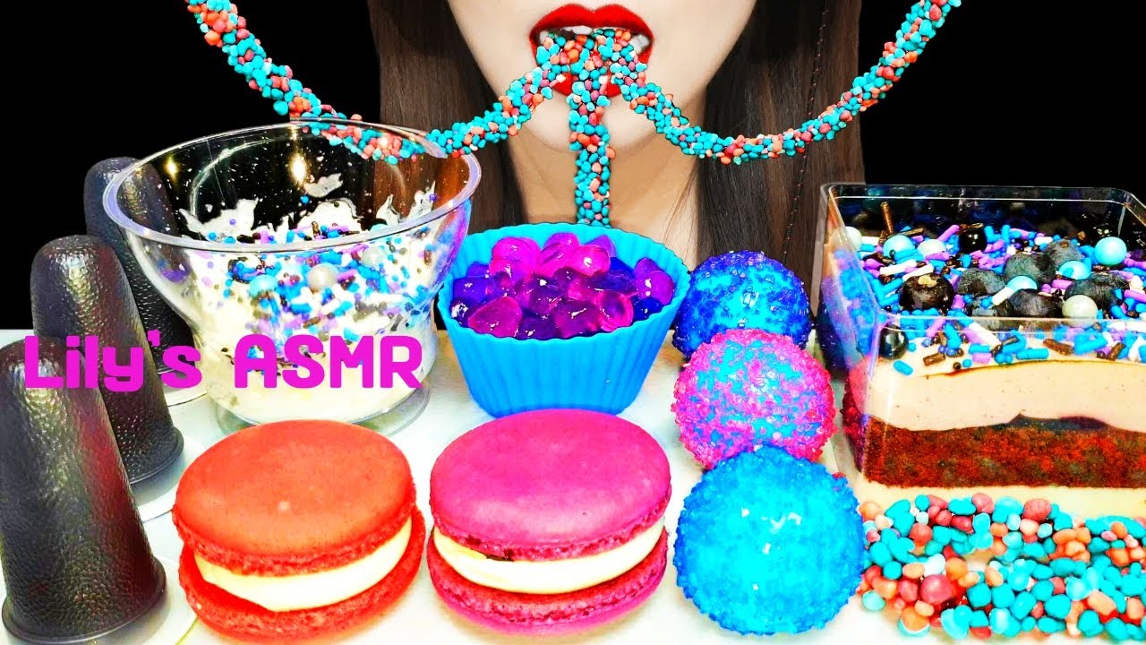 ASMR GALAXY DESSERT BLUEBERRY CREAM CHEESE CAKE MACARON PEARL JELLY ...
