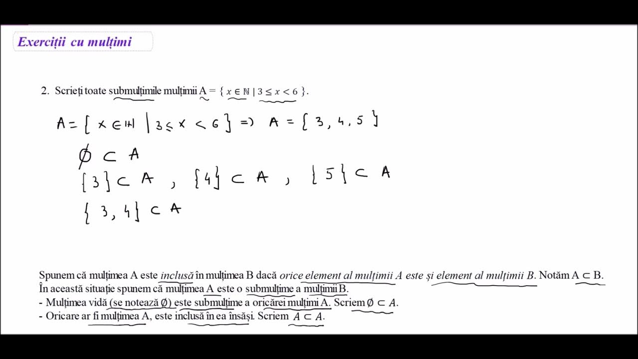 Exercitii cu multimi - Ex. 2 - Scrieți toate submulțimile mulțimii A - YouTube