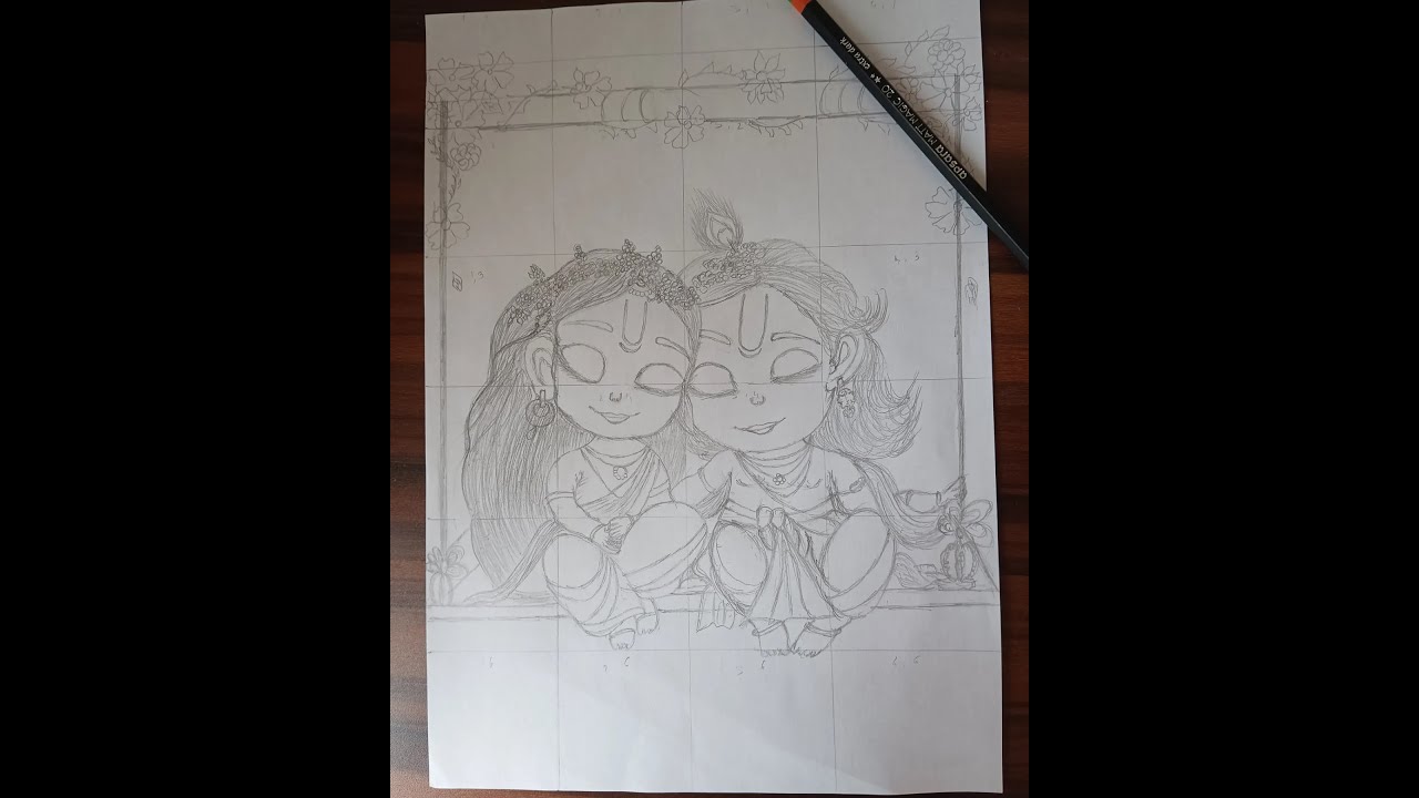 How to draw cute Little Radha Krishna#drawing #sketch #sketching # ...