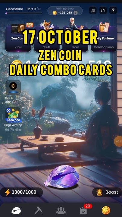 Zen coin daily combo cards 17 October |17 October Zen coin Combo cards| Zen coin today's combo ...