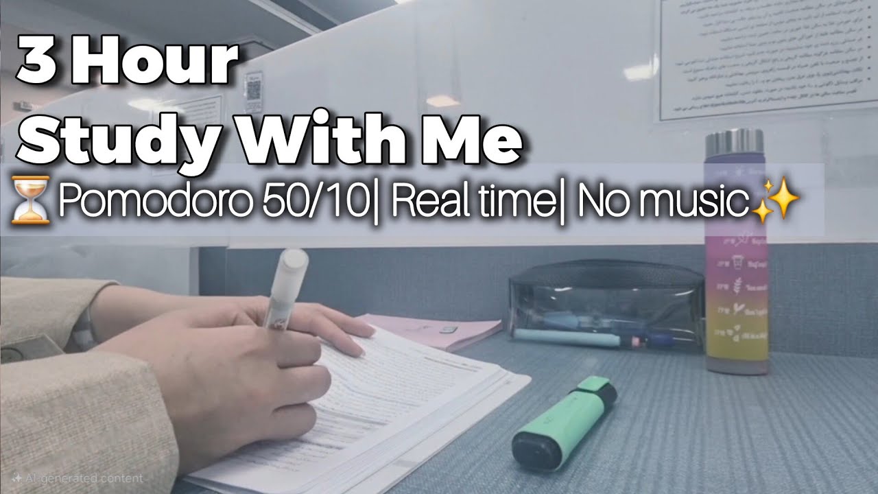 3 Hour Study With Me |Real Time at the Library, No Music, Pomodoro 50/10 - YouTube
