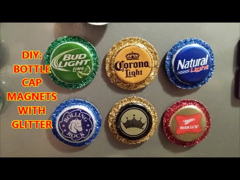DIY: Bottle Cap Magnets with glitter - YouTube