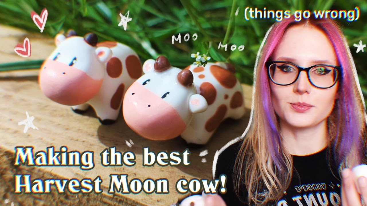 how to make a Harvest Moon Bubble Cow! small artist #polymerclay ...