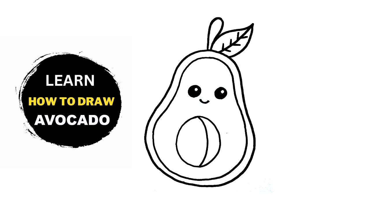How To Draw An Avocado (kawaii) | Avocado Drawing Black And White - YouTube