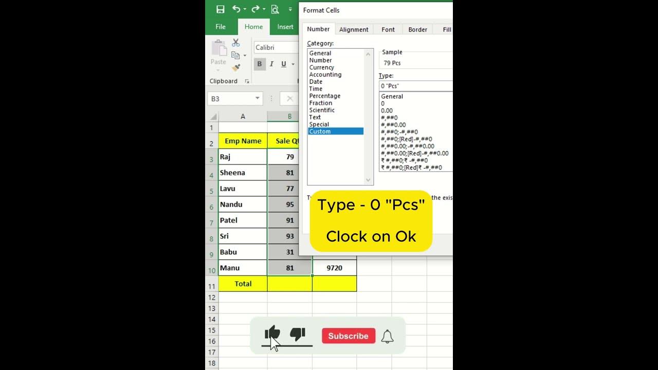 How to insert pcs and Rs. In Excel telugu #excelshortcuts #youtubeshorts #excelapp #exceltricks ...