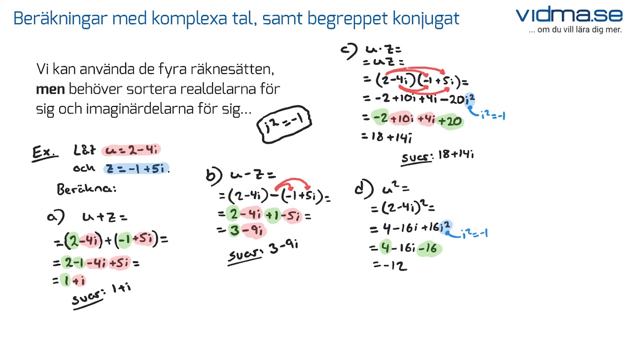 Matematik 4. Komplexa tal, del 3. Beräkningar samt begreppet konjugat ...