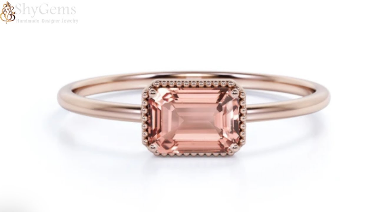 1 Carat Emerald Cut Morganite Solitaire Engagement Ring - ShyGems - YouTube