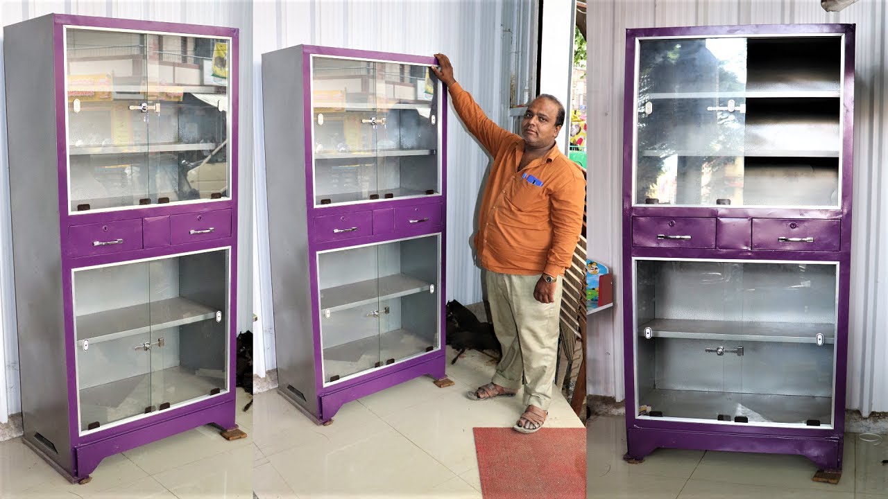 Old Design Sliding Metal Iron & Steel Glass Showcase For Home Purpose ...