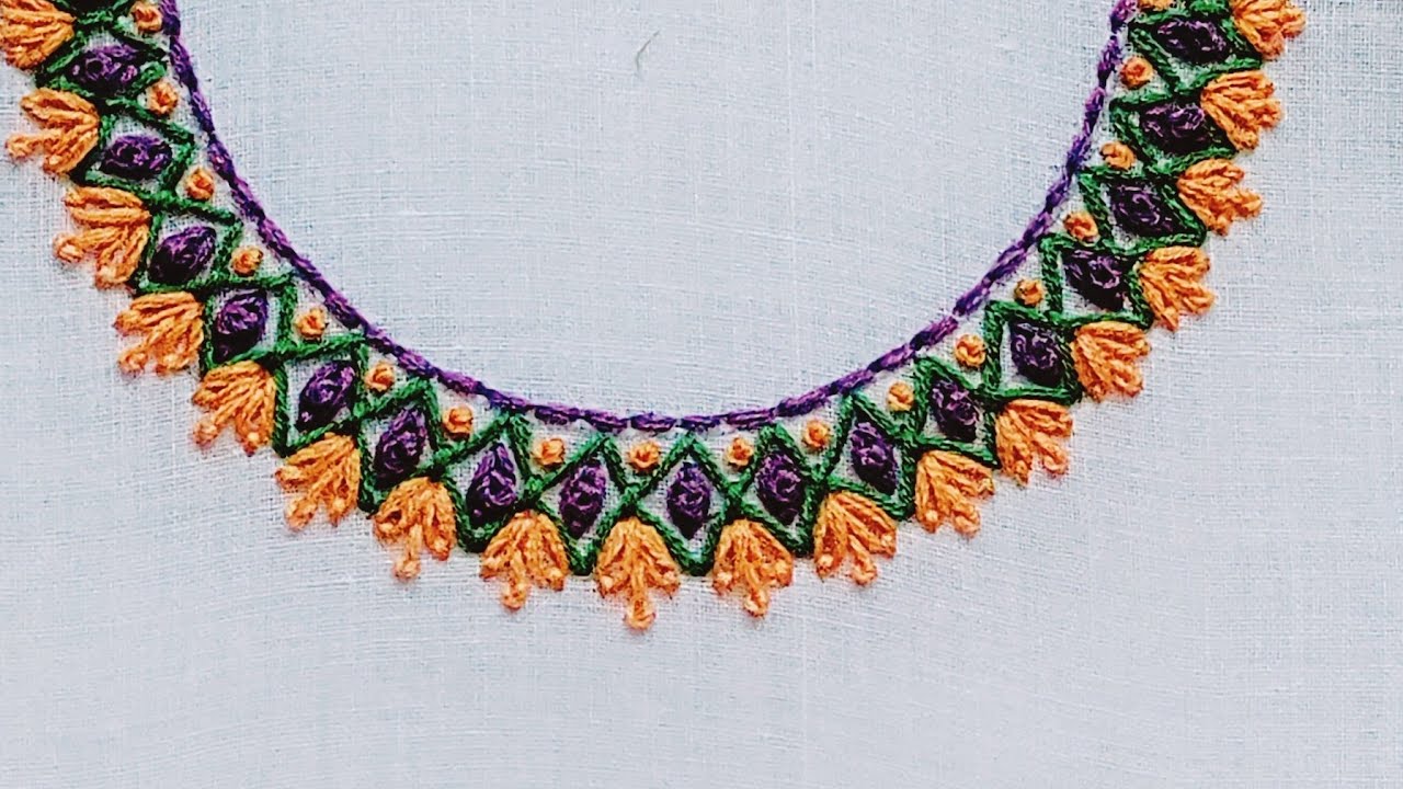 Hand Embroidery/ Neckline Design - YouTube