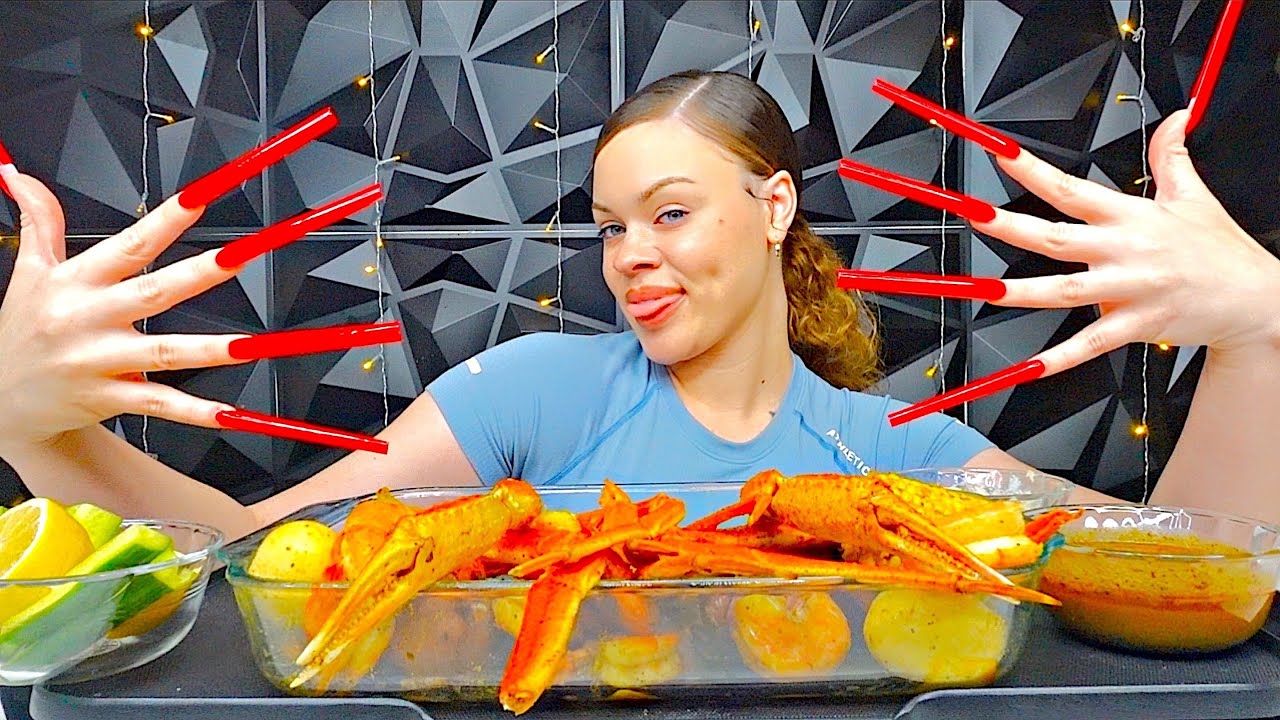 EATING A SEAFOOD BOIL WITH EXTREMELY LONG NAILS CHALLENGE MUKBANG - YouTube
