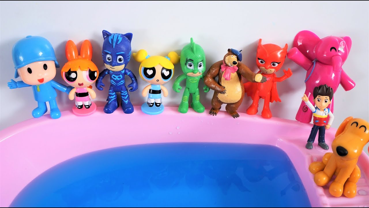 Ten Pocoyo & Heroes Characters Jumping on the Pool, water bed - YouTube