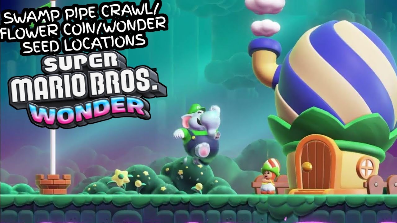 SWAMP PIPE CRAWL! Super Mario Bros Wonder Flower Coin Locations - YouTube