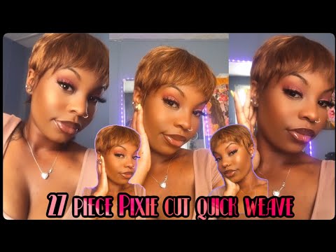 $15 PiXIE CUT QUICK WEAVE 27 piece tutorial🌻🤎 |cute summer style| MIONEKA G - YouTube