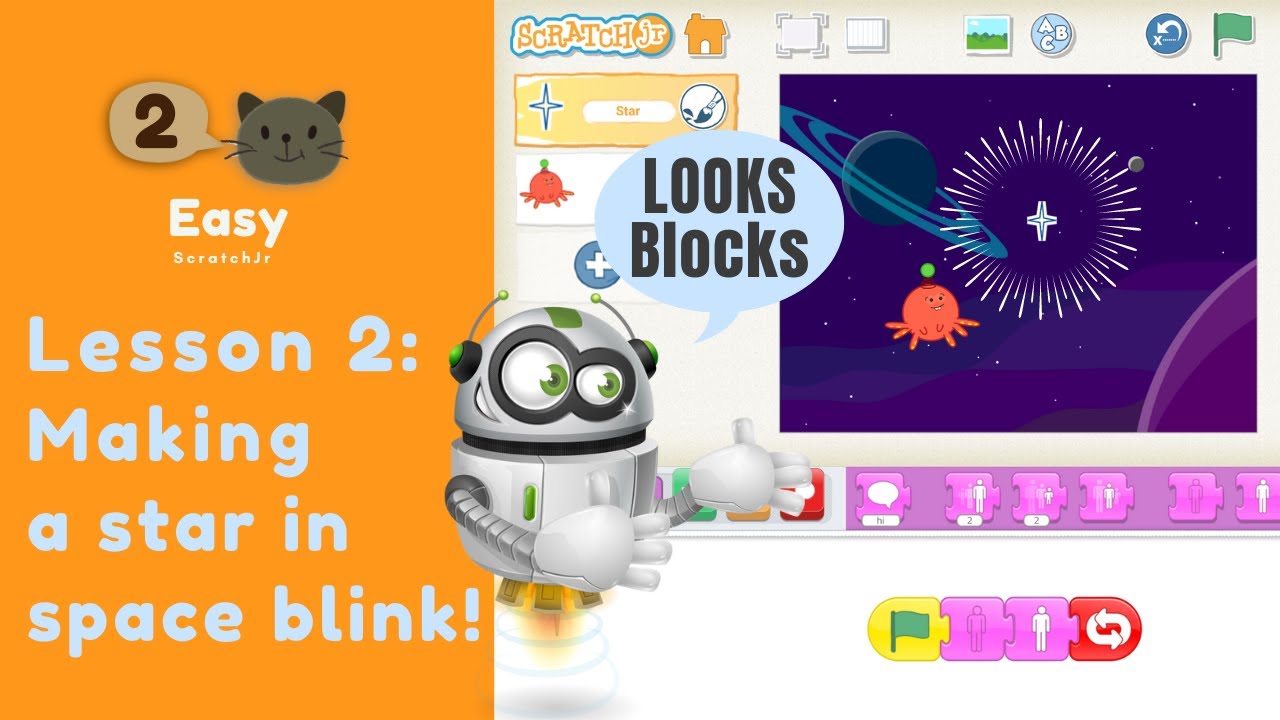[ScratchJr] Easy Lesson 2: Making a Star in Space Blink! - YouTube