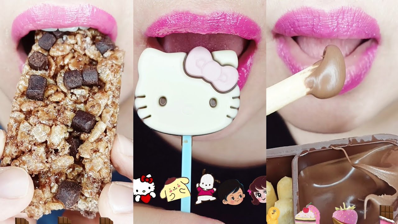Food ASMR Emojis Rice Krispy Hello Kitty Nutella Chocolate Crunchy ...