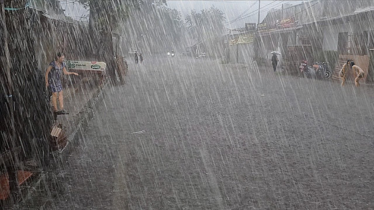 super rain storm strong winds and lightning in the village, heavy rain ...