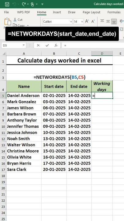 calculate days worked in Excel 💯#excel - YouTube
