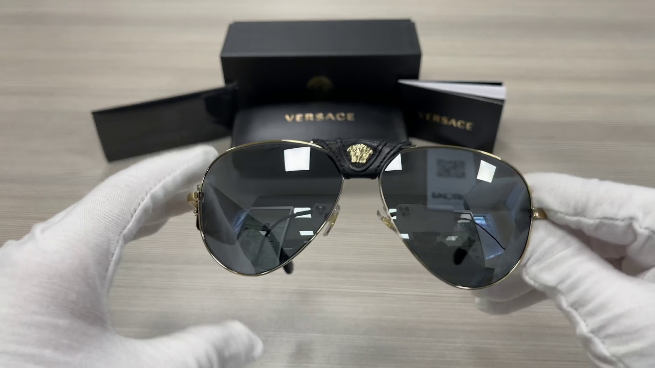 Versace VE2150-Q 12526G Pale Gold-Black Sunglasses - YouTube