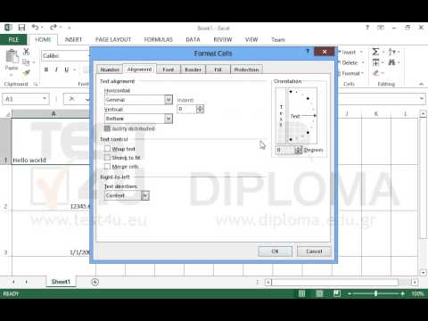 Rotate the contents of cell A1 by 45 degrees. - YouTube