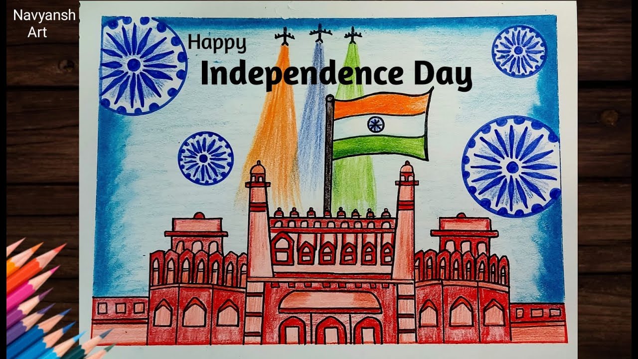 Independence Day poster drawing / How to draw 15th August drawing easy ...