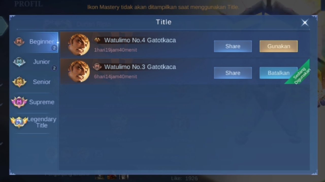 Cara mengetahui dan memasang title rank dengan mudah di mobile legends ...