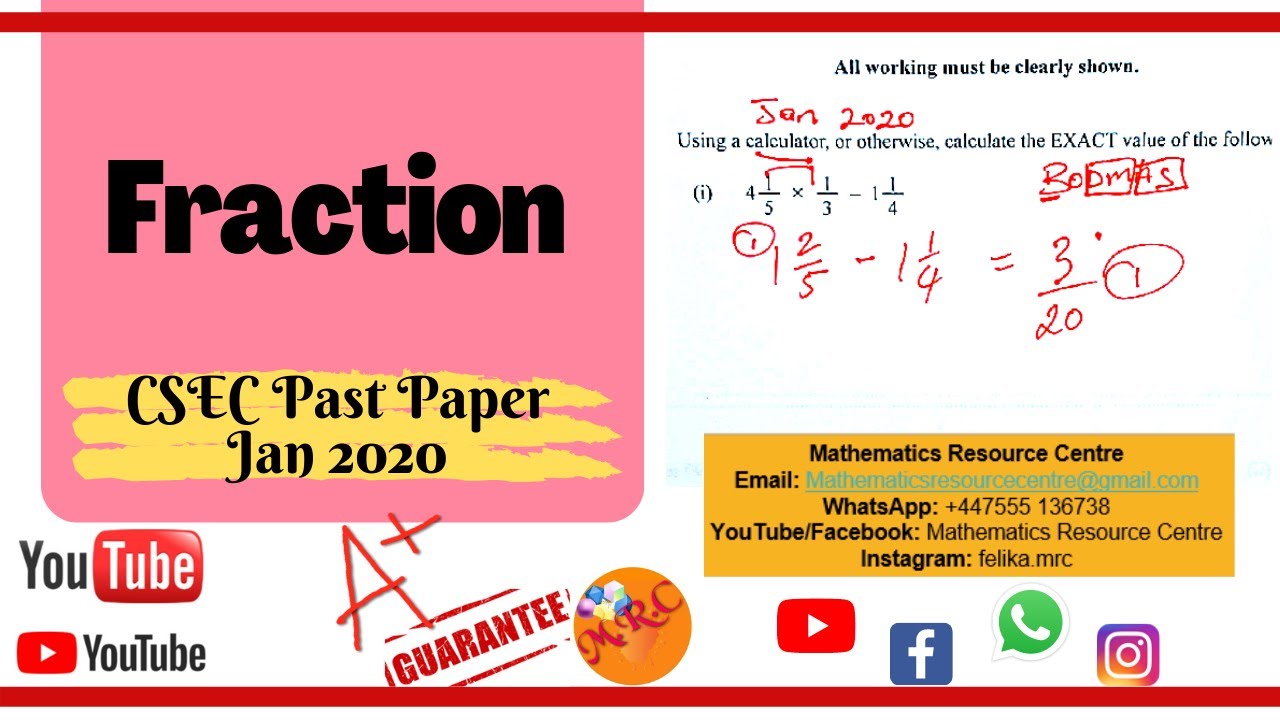 Jan 2020 CSEC Fraction Question - YouTube