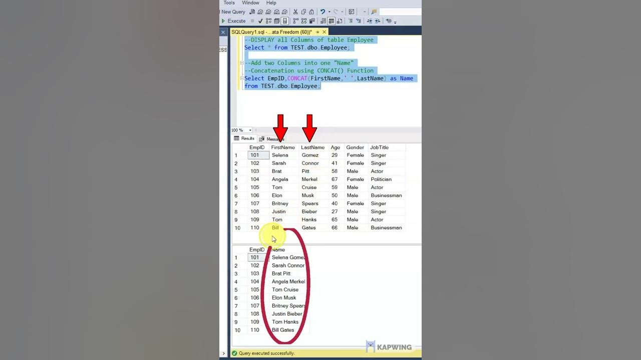 Sql Combine Concatenation Multiple Columns Into One Field Using Concat Function Youtube
