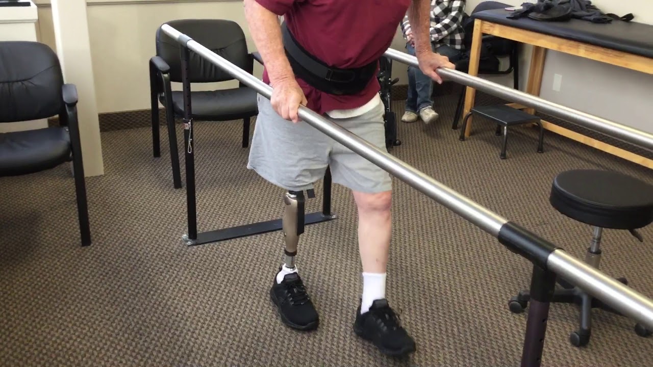 82 year old learning to walk on a prosthetic leg - YouTube