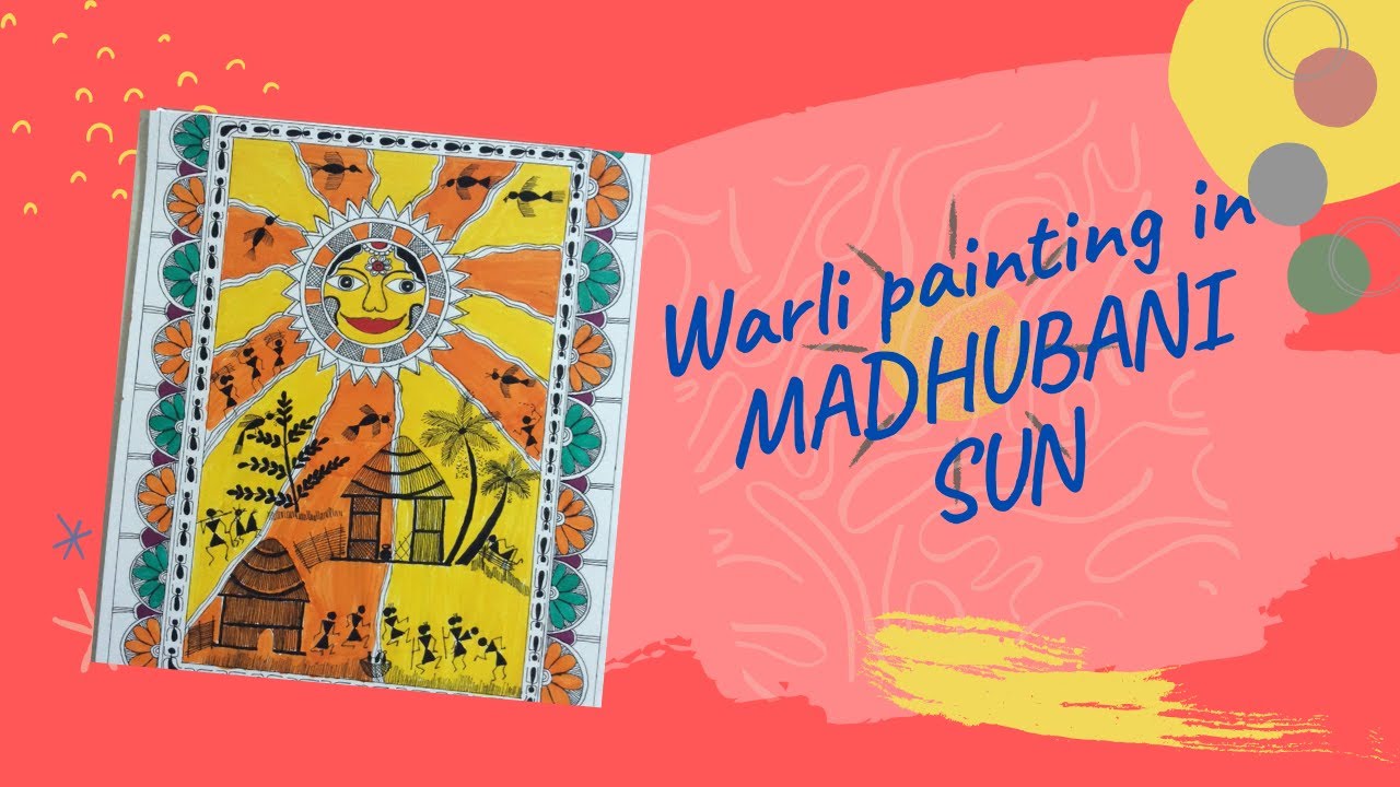 Warli village scenery in Madhubani Sun painting | warli madhubani art ...
