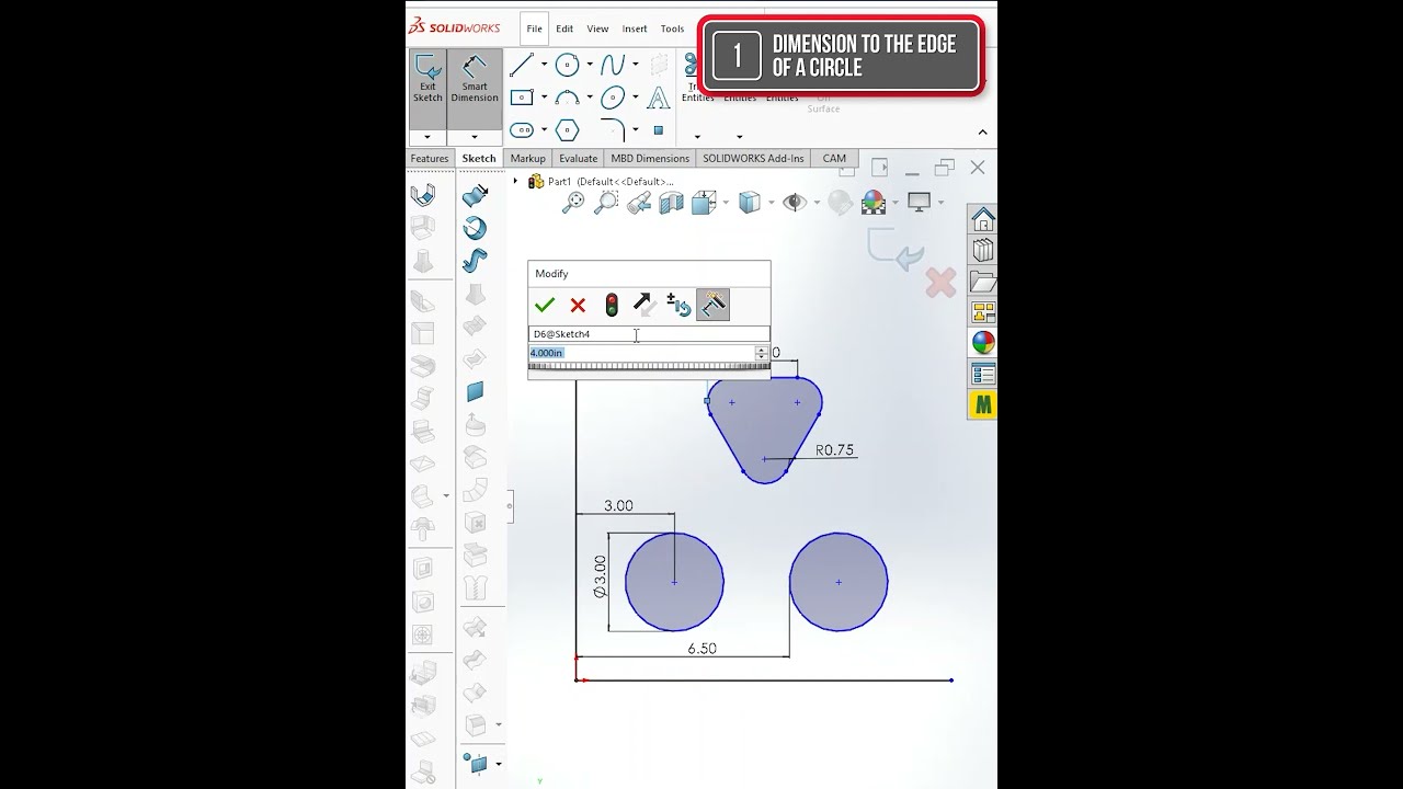 Dimension To The Edge Of A Circle In SolidWorks YouTube Dimension To The Edge Of A Circle In SolidWorks YouTube