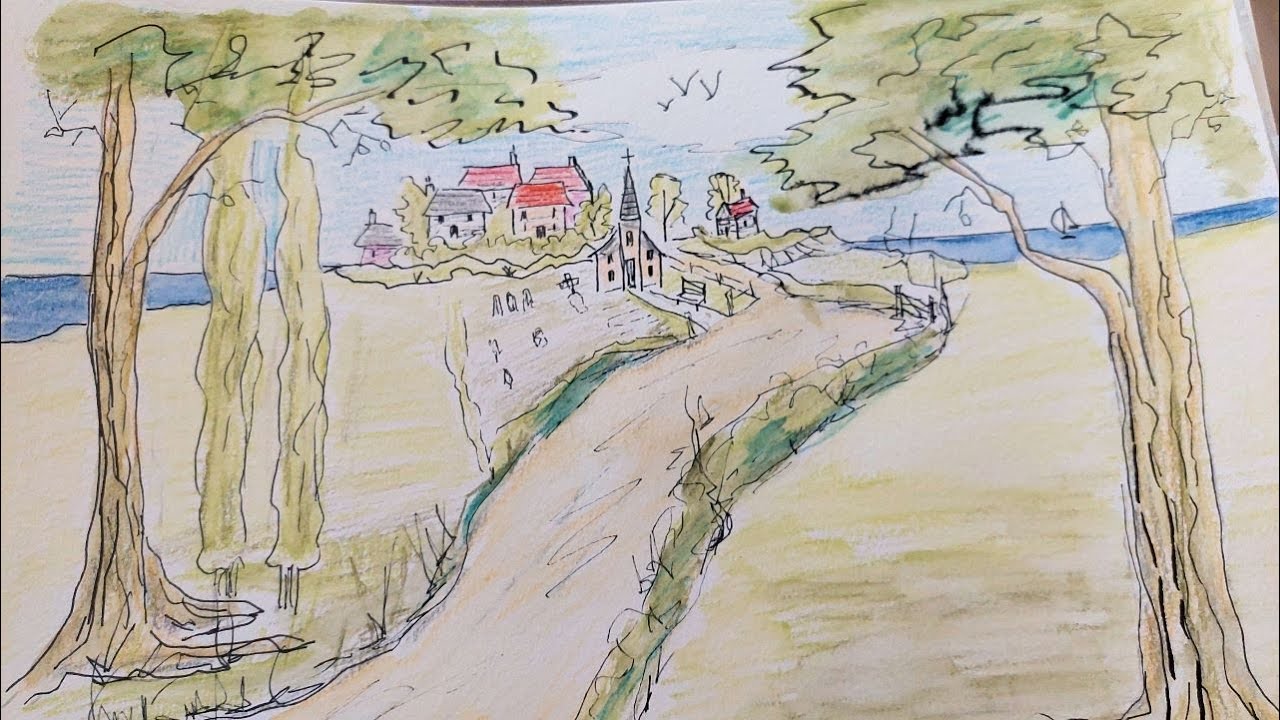 How I Paint a Village on Cliff Edge with Ocean View - YouTube