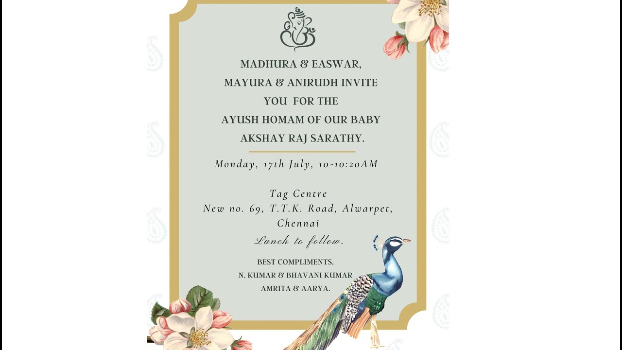 AYUSH HOMAM OF OUR BABY AKSHAY RAJ SARATHY 17.7.2023 - YouTube