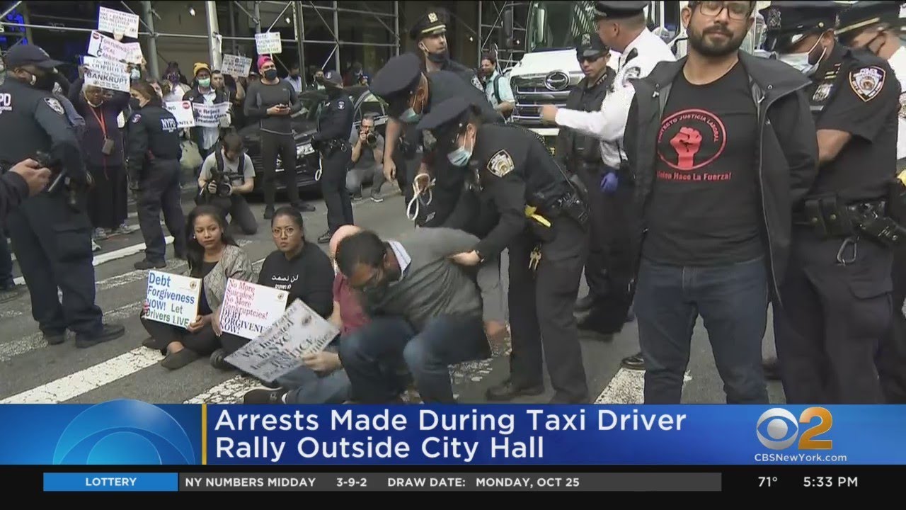 Arrests Made During Taxi Driver Rally Outside City Hall - YouTube