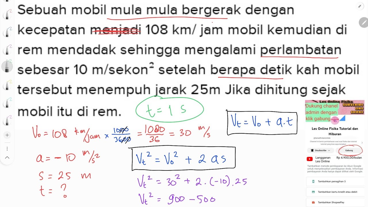 menghitung waktu mobil menempuh jarak 25 m saat di rem dengan ...
