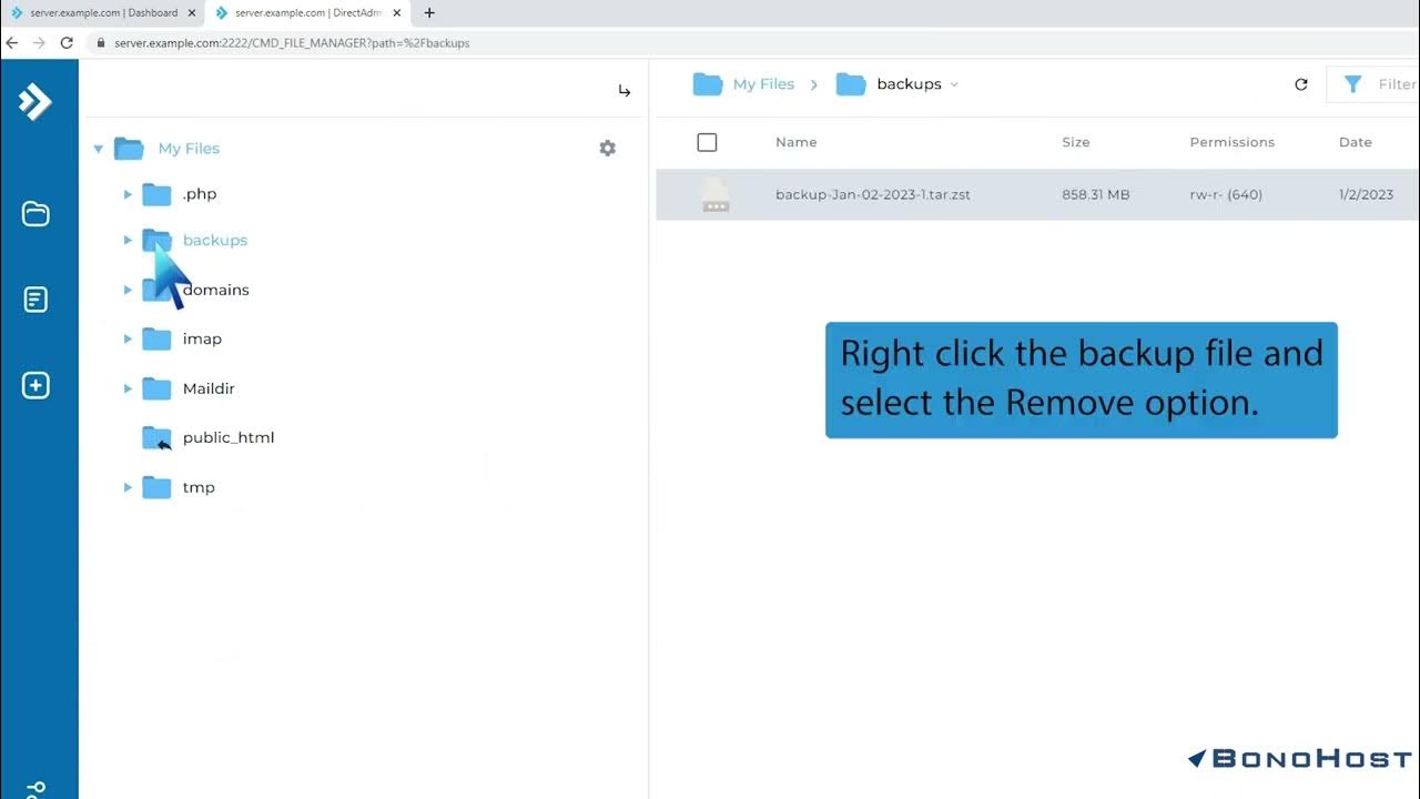 How to Remove a Backup File from Your DirectAdmin BonoHost - YouTube