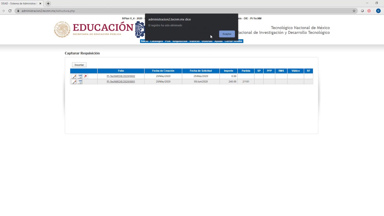 Cómo eliminar una requisición en SISAD - YouTube
