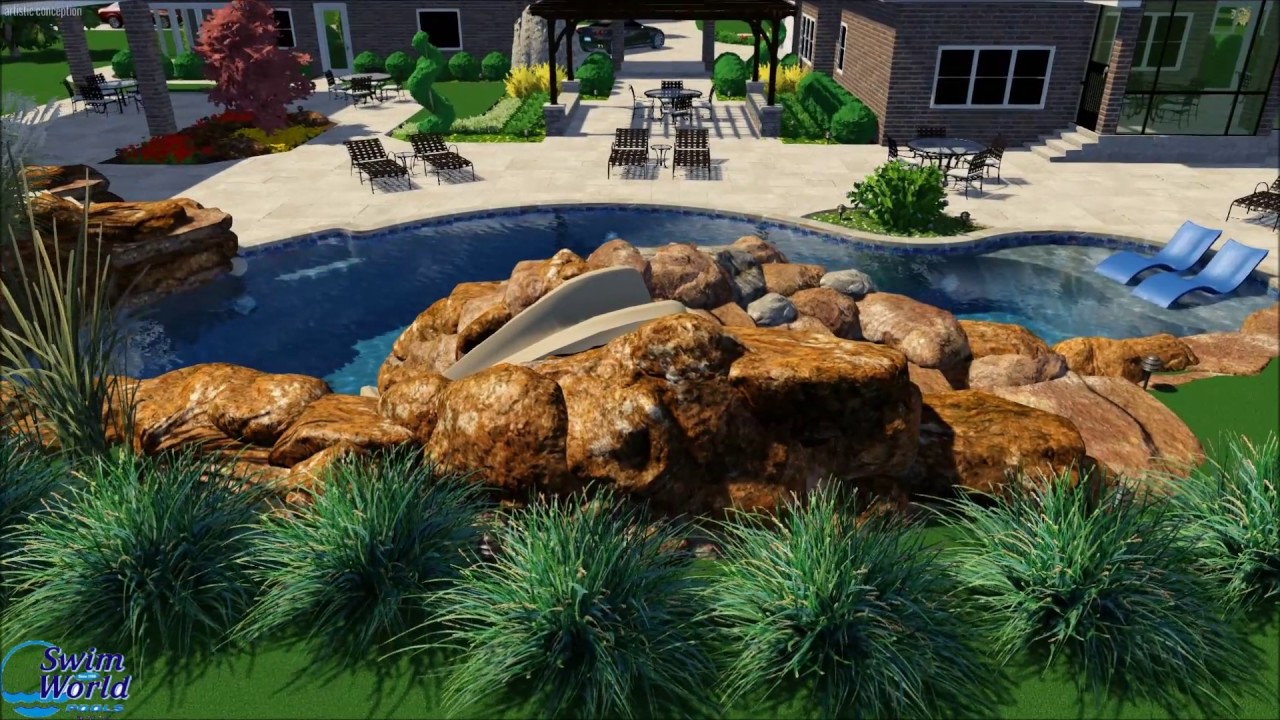 Freeform Gunite Pool with Grotto and Slide Video Presentation - YouTube