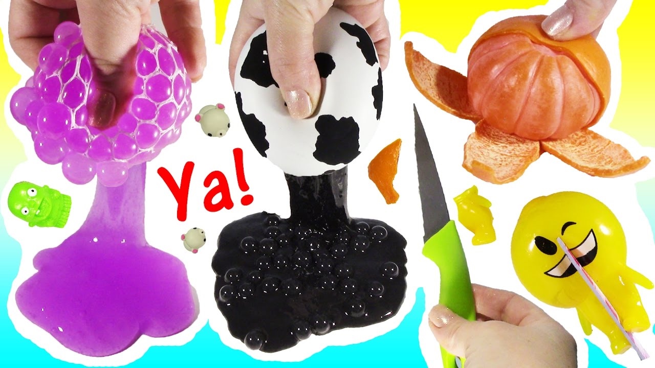 Knife Cutting OPEN Squishy Peely ORANGE! Crystal SLIME Mesh BALL! Mouse ...