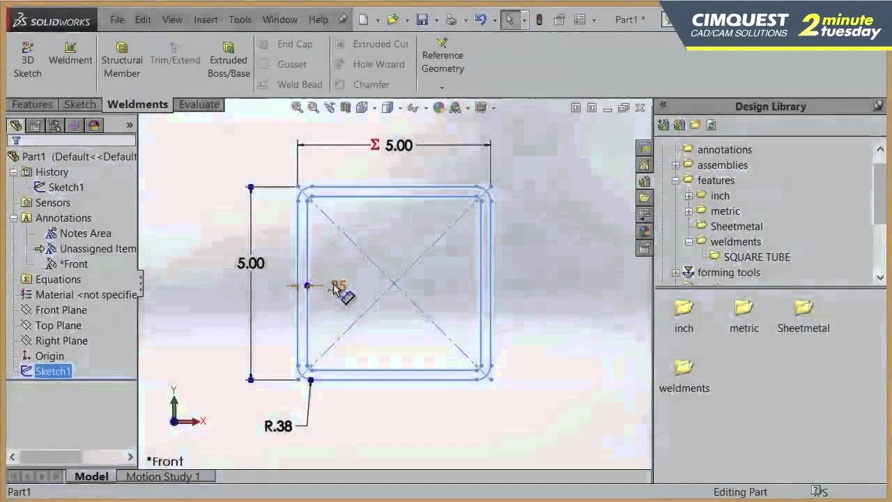 SolidWorks Helps Configure Weldment Profiles - Cimquest 2 Minute ...