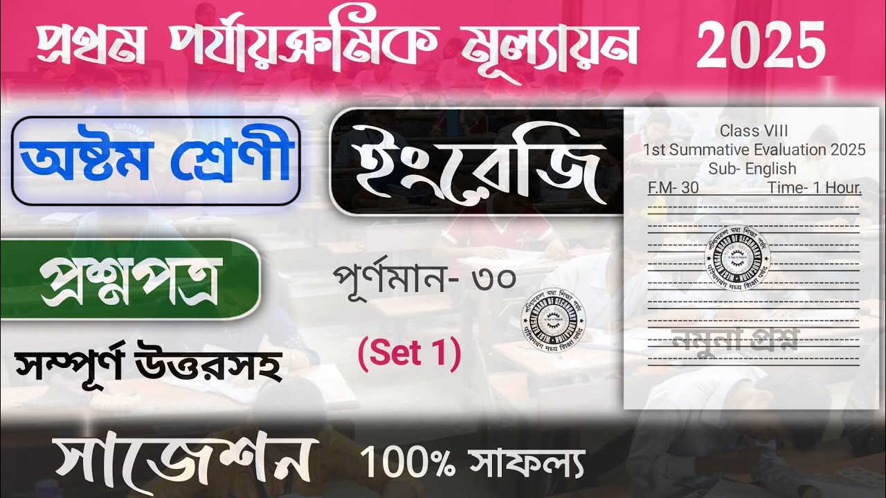 class 8 english 1st unit test question paper 2025 | class 8 english ...