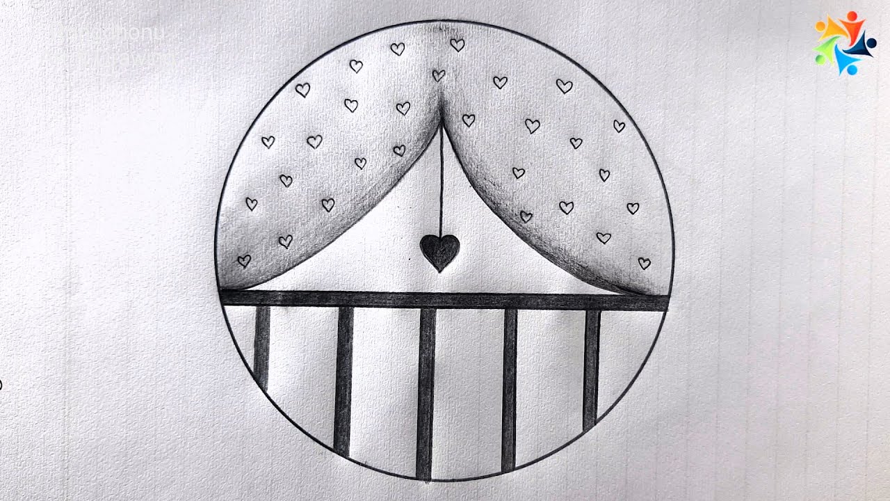 How to draw a balcony scenery in circle || Scenery Drawing in Circle ...