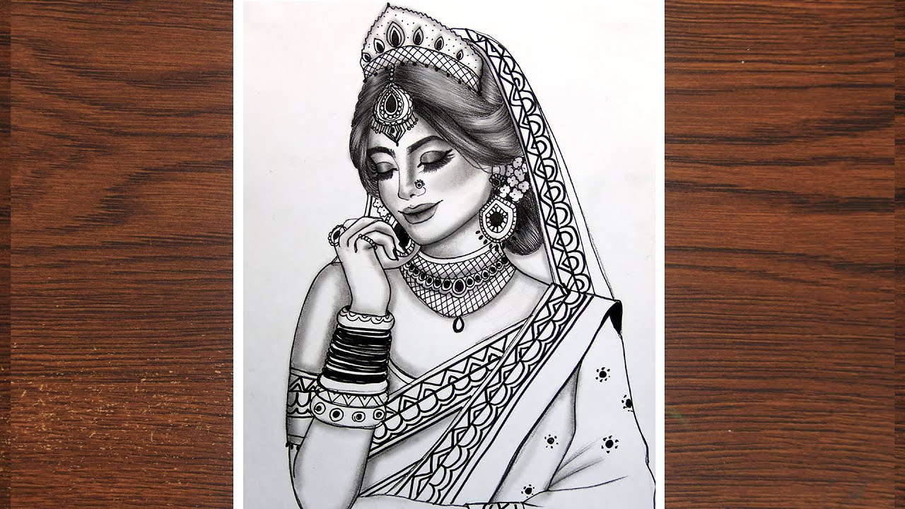 How to Draw a Traditional Bride - Pencil Sketch Tutorial || Mandala art ...