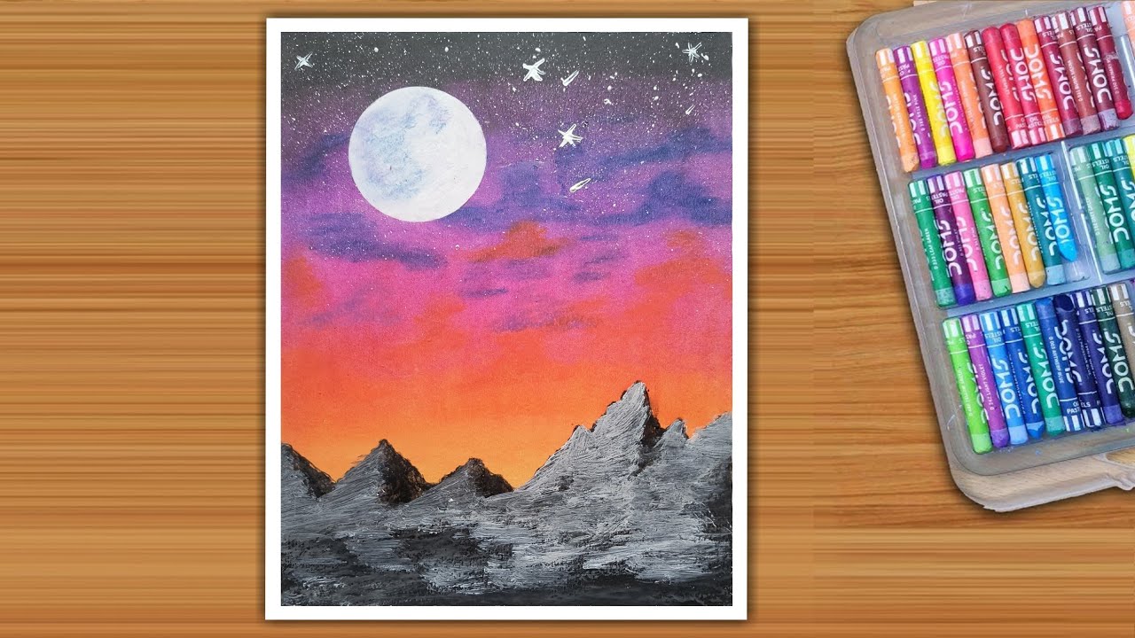 Moonlight Night Scenery Drawing Step by Step | How to Draw Beautiful ...