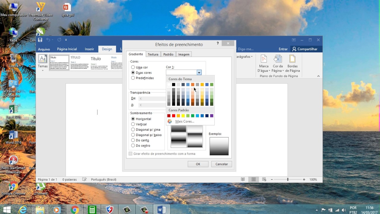tutorial como colocar efeito gradiente no word 2013 e e 2016 - YouTube