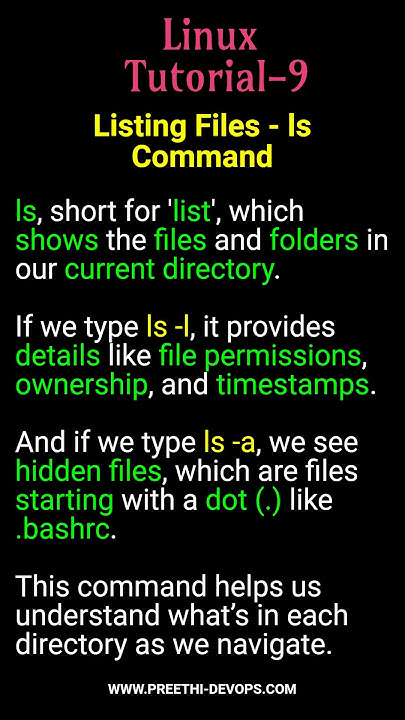 Linux Tutorials -9 Listing Files - ls Command Explained #preethidevops #LinuxBasics - YouTube