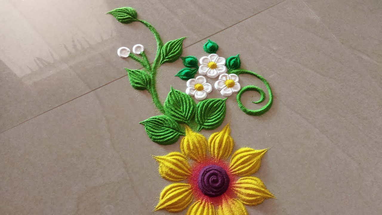 Beautiful flower rangoli design. Attractive flowers design. Rangoli by ...