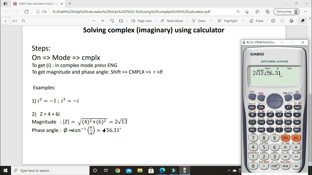 solving imaginary (complex) numbers with calculator- استعمال الارقام المركبة في الالة الحاسبة ...