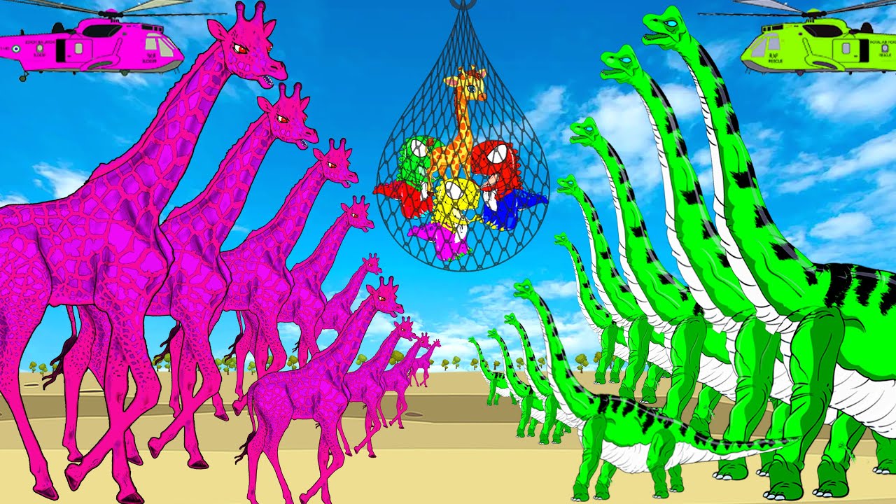 GIANT PINK GIRAFFE VS GREEN DINOSAUR BRACHIOSAURUS, Airplane: Which ...